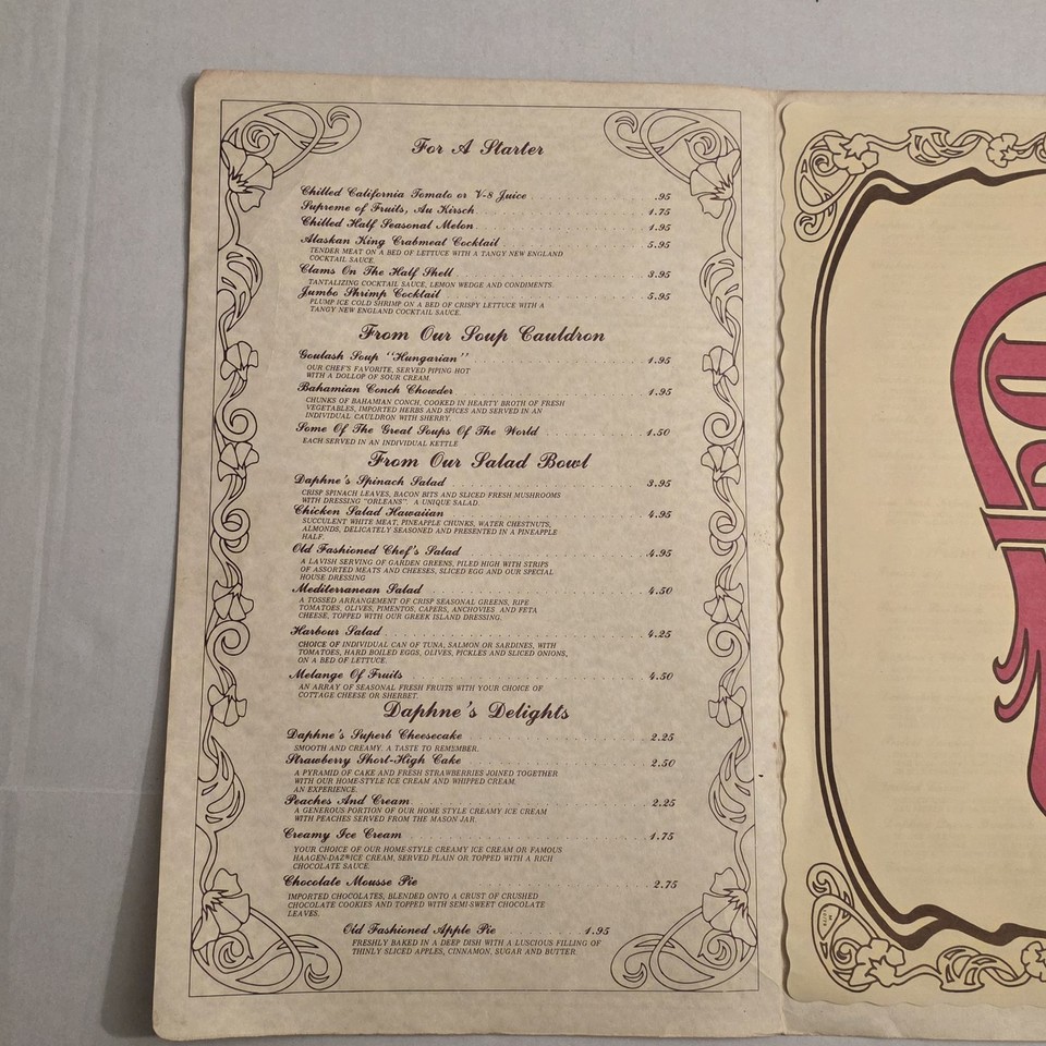 Vintage Daphnes Menu Famous 1970s New Orleans Restaurant Art Nouveau ...