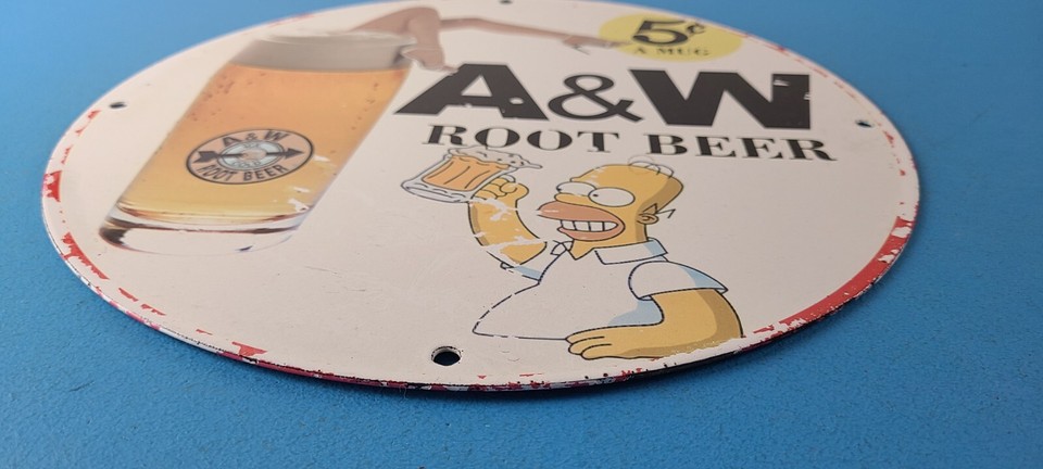 Vintage Root Beer Sign - A&W Beverage Homer Simpson Porcelain Gas Pump ...