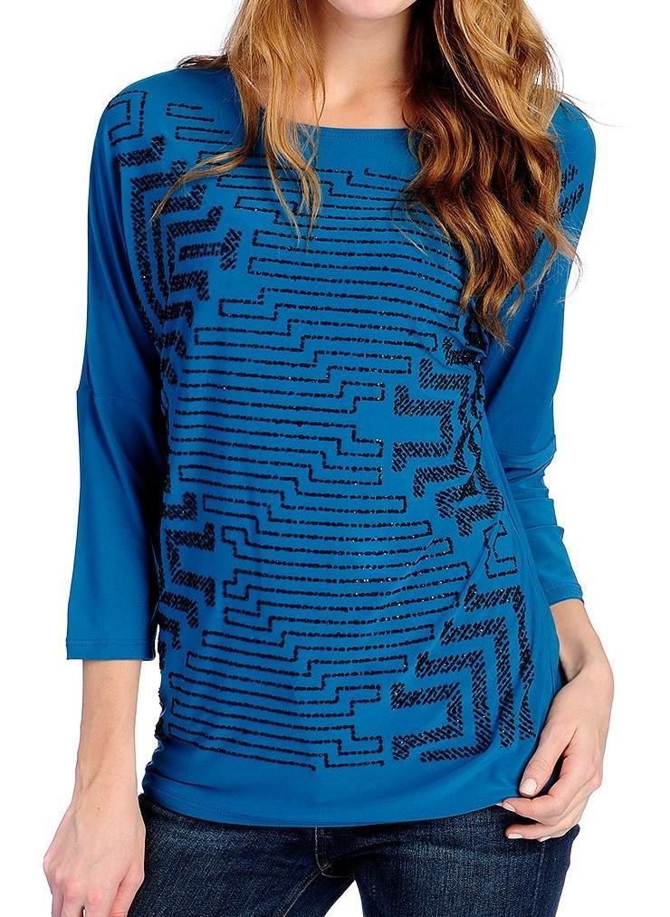 NEW Glitterscape Stretch Dolman Sleeve Embellished Round Neck Top - S M ...