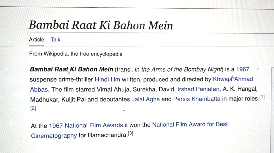 Bambai Raat Ki Bahon Mein 1968 VHS B.W Bollywood Hindi Movie By K. A ...
