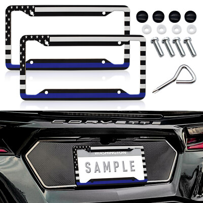 2X For Toyota Camry Tacoma US Flag Car License Plate Tag Frame Front ...