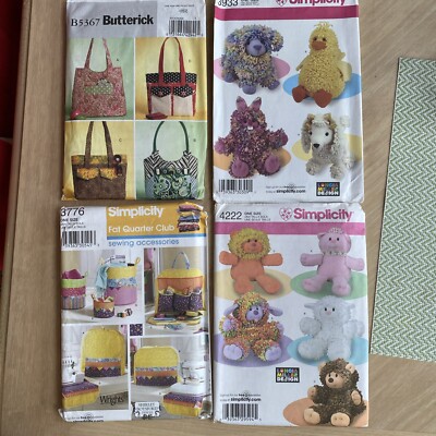 Lot Of 4 Sewing Patterns Stuffed Loopy Animals Accessories Totes ...