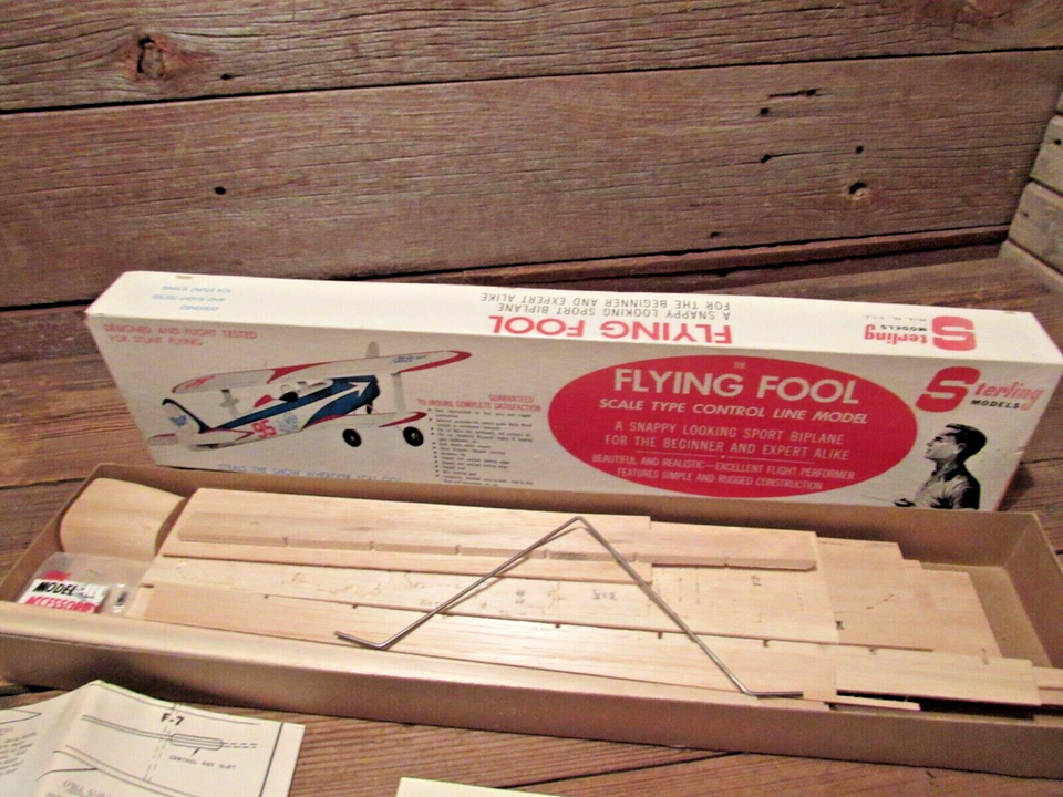 Vintage Flying Fool Biplane 34" Wingspan Sterling Models Balsa Plane ...