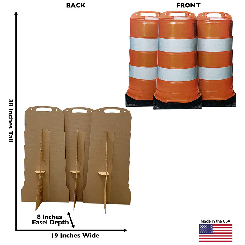 CONSTRUCTION BARRELS Set of 3 CARDBOARD CUTOUT Standups Standees ...