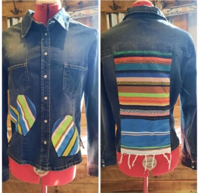 Upcycled Jean Jacket Shacket M Aztec Patch | eBay