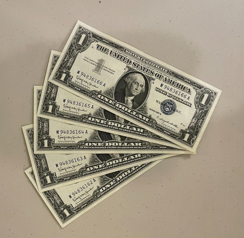 Consecutive 1957 One Dollar Blue Seal Note Silver Certificate Bill $1 ...