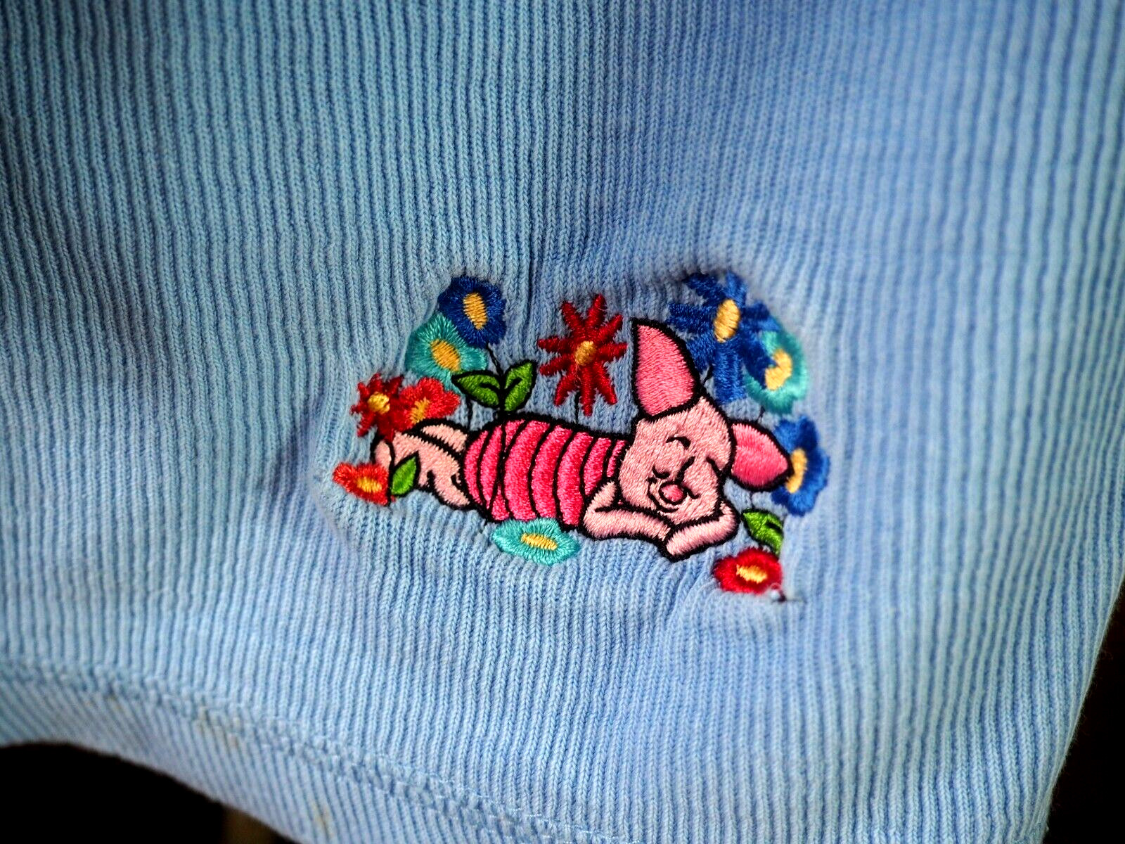Disney Blue Winnie Pooh Bear Piglet Embroider 100% Co… - Gem