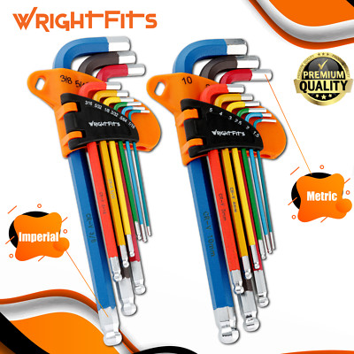 WrightFits Allen Key Set 9 Pcs Colour-Coded Hex Set Metric/Imperial ...