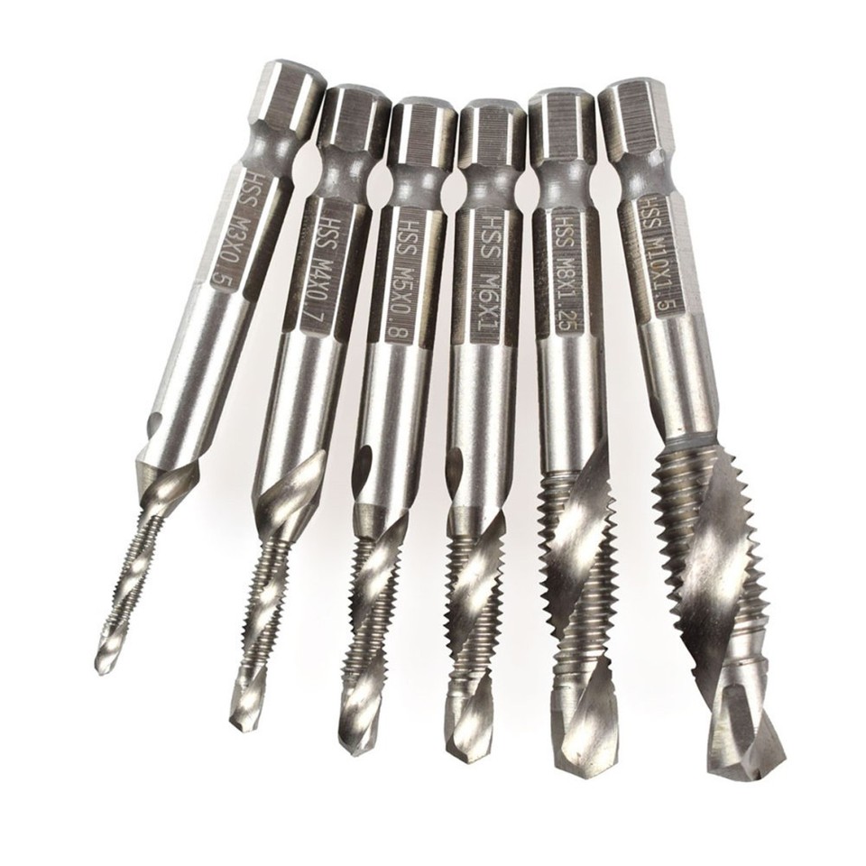 6 PCS Countersink Drill Bits Set Chamfering Combination and Taps | eBay ...