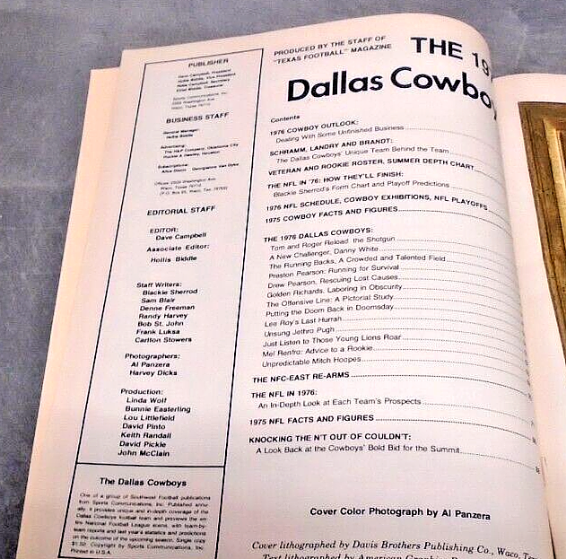 1976 NFL FOOTBALL DALLAS COWBOYS OUTLOOK YEARBOOK TOM LANDRY COVER RARE ...