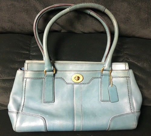 Coach Teal Handbag Pocketbook Purse- Clasp/Zipper/Handles -Cowhide Leather-B0793 | eBay