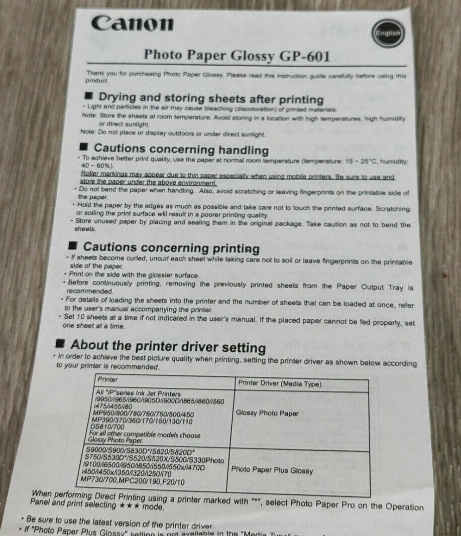 4 Pks Canon Inkjet Photo Paper 4x6 glossy 200 count GP-601 photography ...