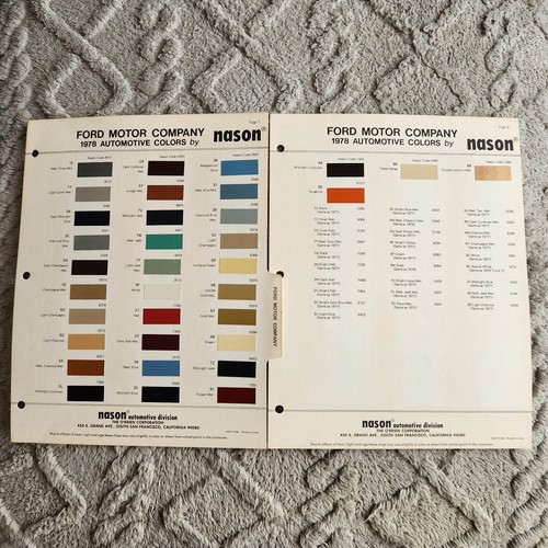 1978 Ford Motors Automotive Colors by Nason Paint Chip Sample Sheet | eBay
