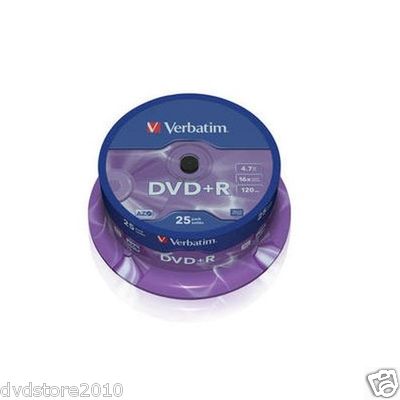 25 DVD +R Verbatim 16x 4.7 gb vergini vuoti Matt Silver dvd+r 120 ...