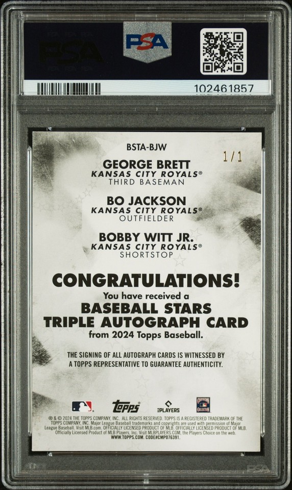 2024 Topps Baseball Stars Triple Auto Witt JR Jackson Brett Platinum 1/ ...