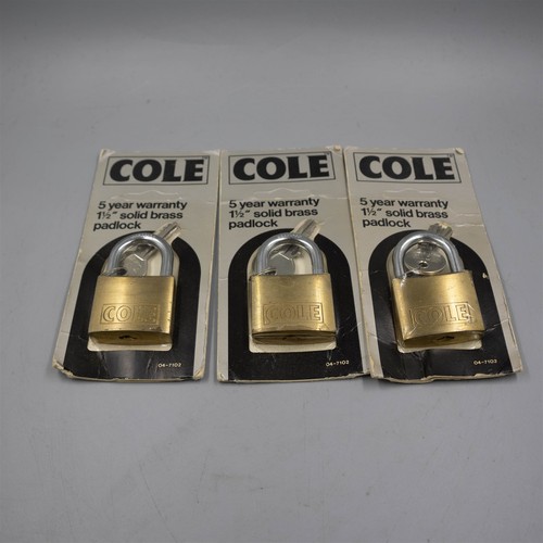 Vintage 1980s Cole 1.5" Keyed Padlocks Lot of 3 Heavy Duty Solid Brass ...