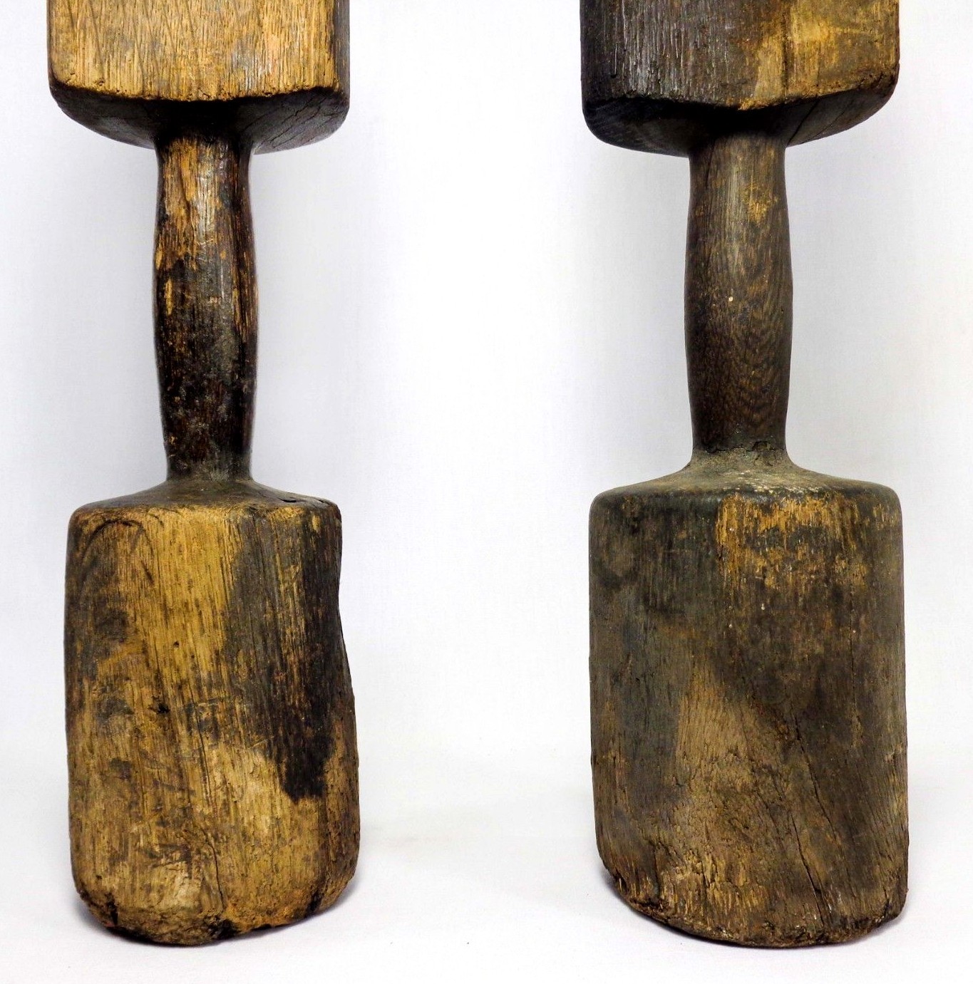 19TH C PAIR ANTIQUE PRIMITIVE HAND CARVED WOODEN SEAM RUBBER SAIL ...