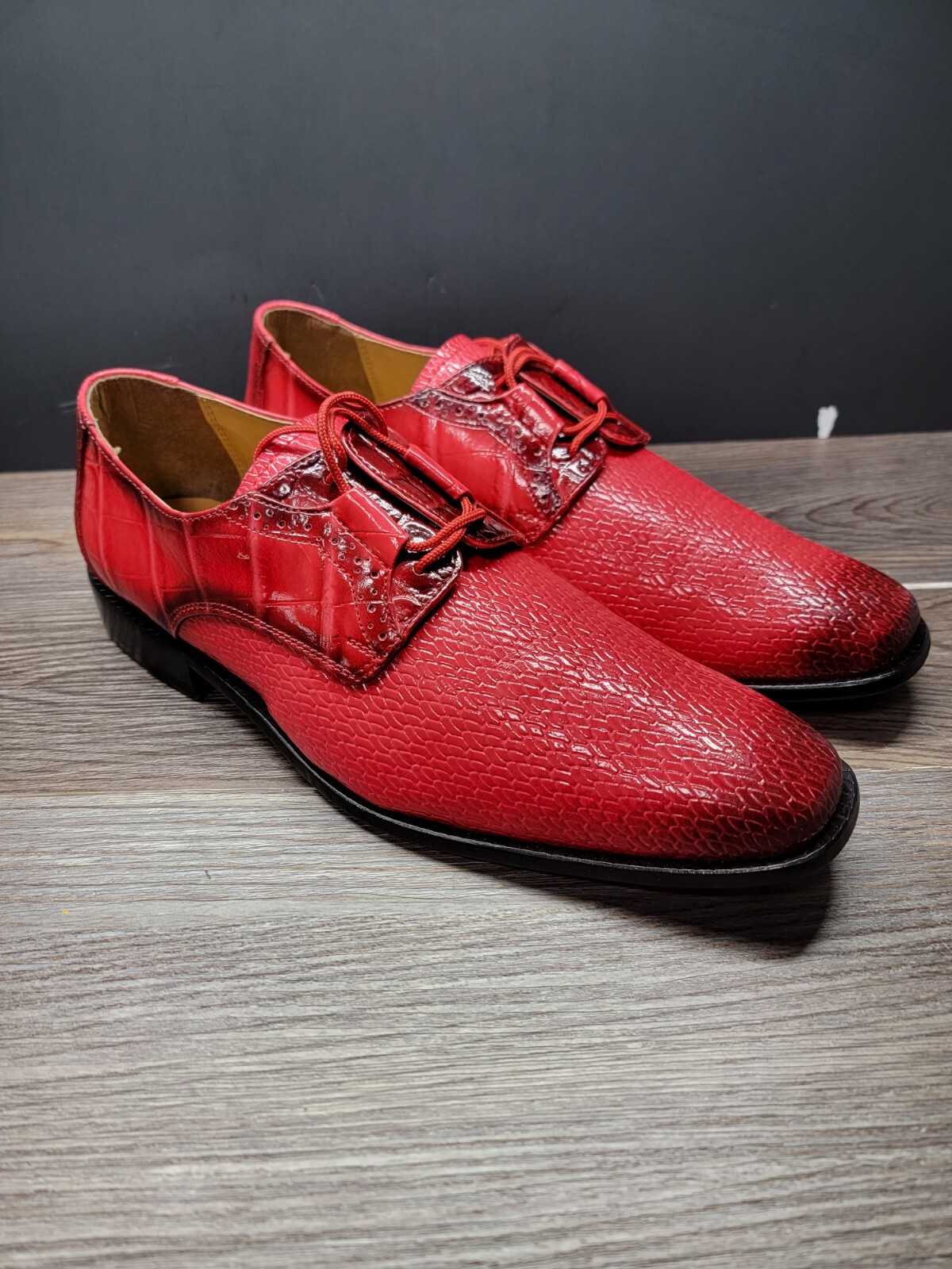 Men Fortune Liberty Red Croc/Snake Pattern Leather Oxford Dress Shoes ...