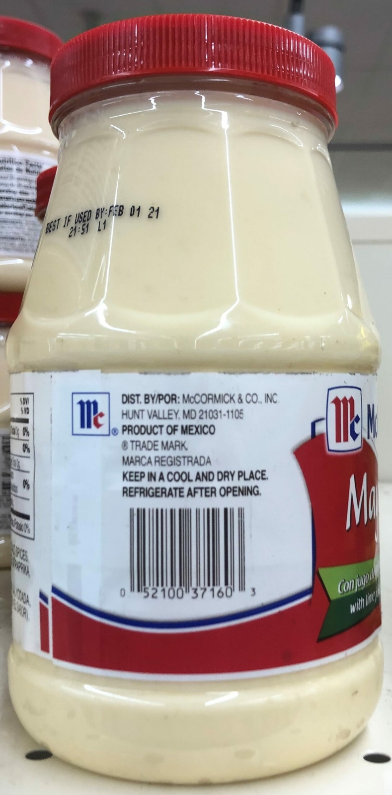 2 JARS McCormick Mayonesa Mayonnaise with Lime Juice 28 oz Mayo sauce ...