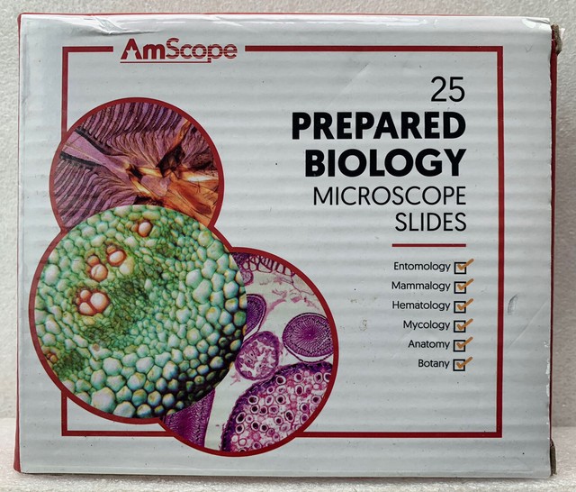 AmScope PS25 Prepared Microscope Slide Set for Basic Biological Science ...