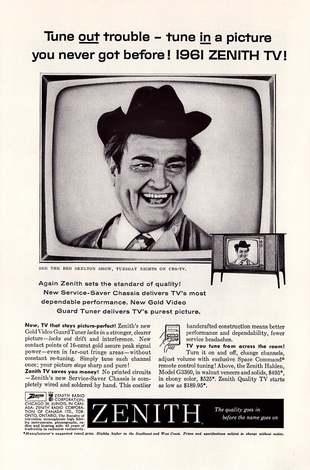 1961 ZENITH TV Dependable Performance ~ RED SKELTON ~ VINTAGE PRINT AD ...