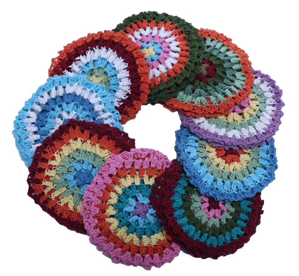 9 psc set Hand Crochet Doilies 5" Rainbow Colorful Mandala Boho Vintage ...