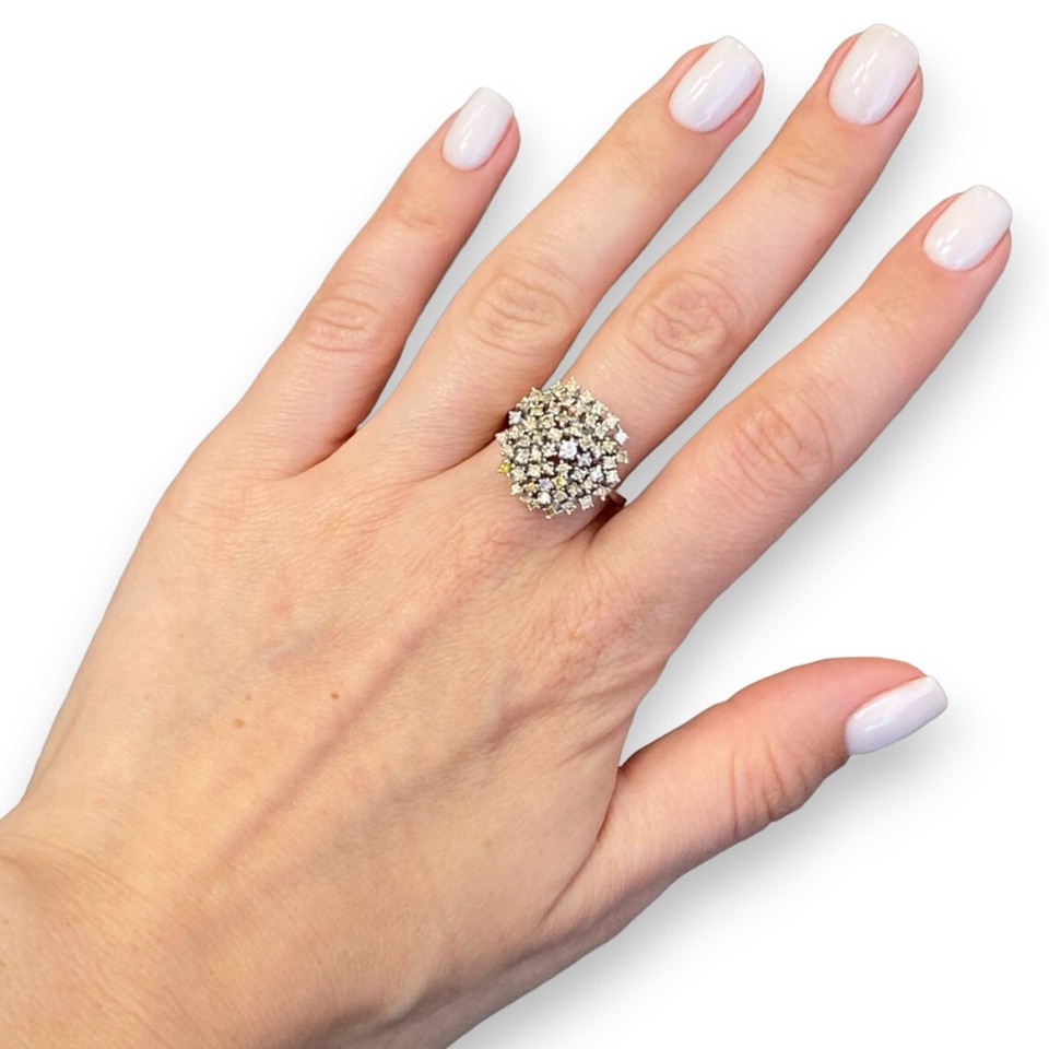 MULTI-COLOR DIAMOND CLUSTER RING IN 18K WHITE GOLD | eBay