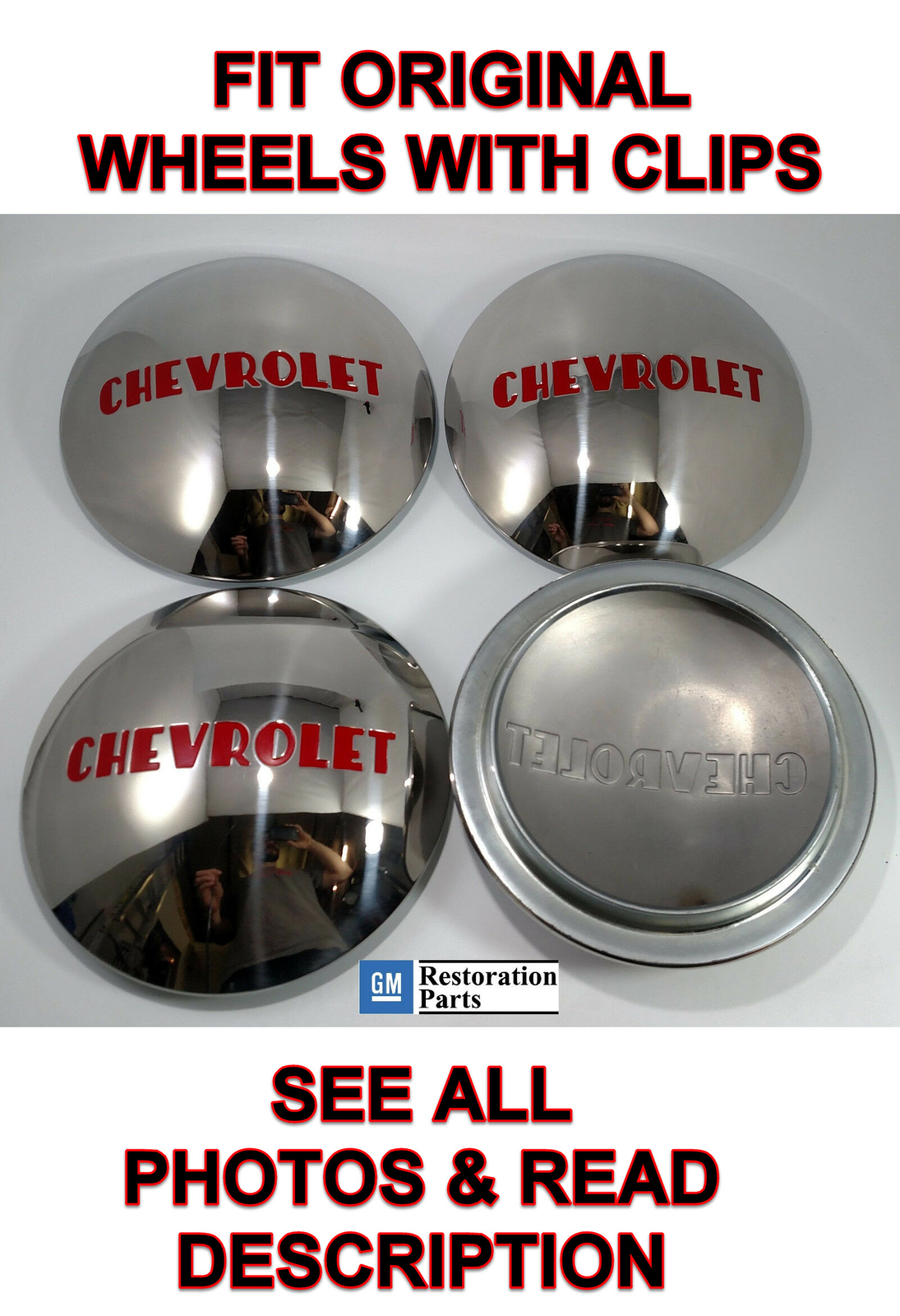 (Set/4) Stainless Hubcaps w/ Red Lettering - 1947-53 Chevrolet 1/2T ...