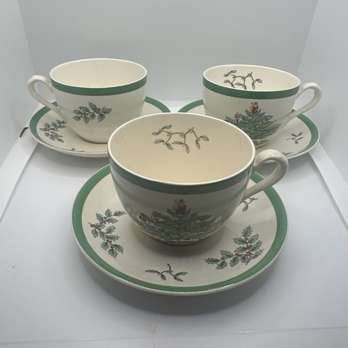 Lot of 3 Spode Christmas Tree Coffee Cups and Saucers S3324 Made in ...