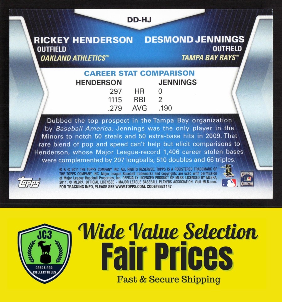 2011 Topps Diamond Duos (Series 1) Rickey Henderson / Desmond Jennings ...