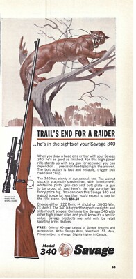 1964 Savage Model 340 Bolt Action Rifle Mountain Lion Cougar Vtg Print ...