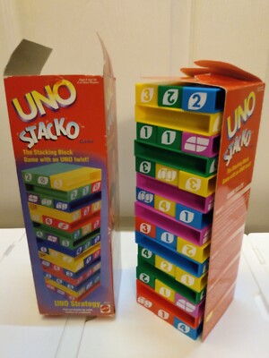 Uno Stacko Mattel 2001 Block Stacking Game Fully Complete 45/45 Blocks ...