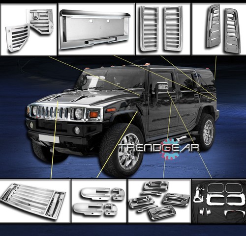 2006-2009 Hummer H2 Chrome Cover Trim 36PCS Combo Hood Side Vent Rear ...
