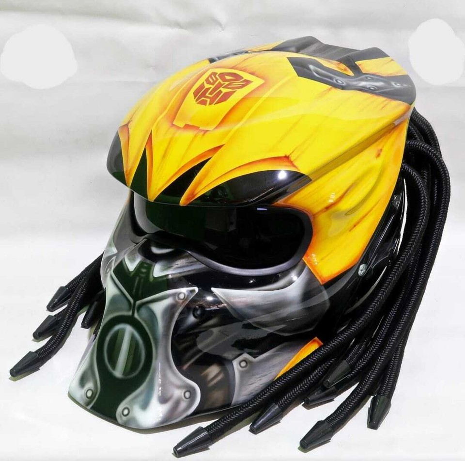 THE NEW PREDATOR MOTORCYCLE HELMET HEAD PAINTED BUMBLEBEE DOT & ECE ...