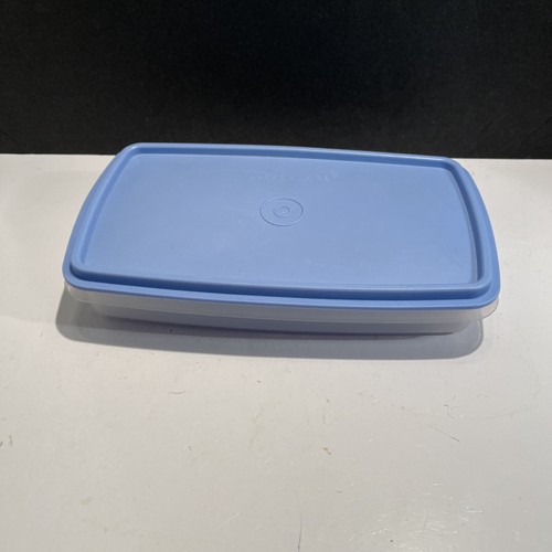 Tupperware Food Storage Container Vintage Clear w/Blue Lid 9x5x2 | eBay