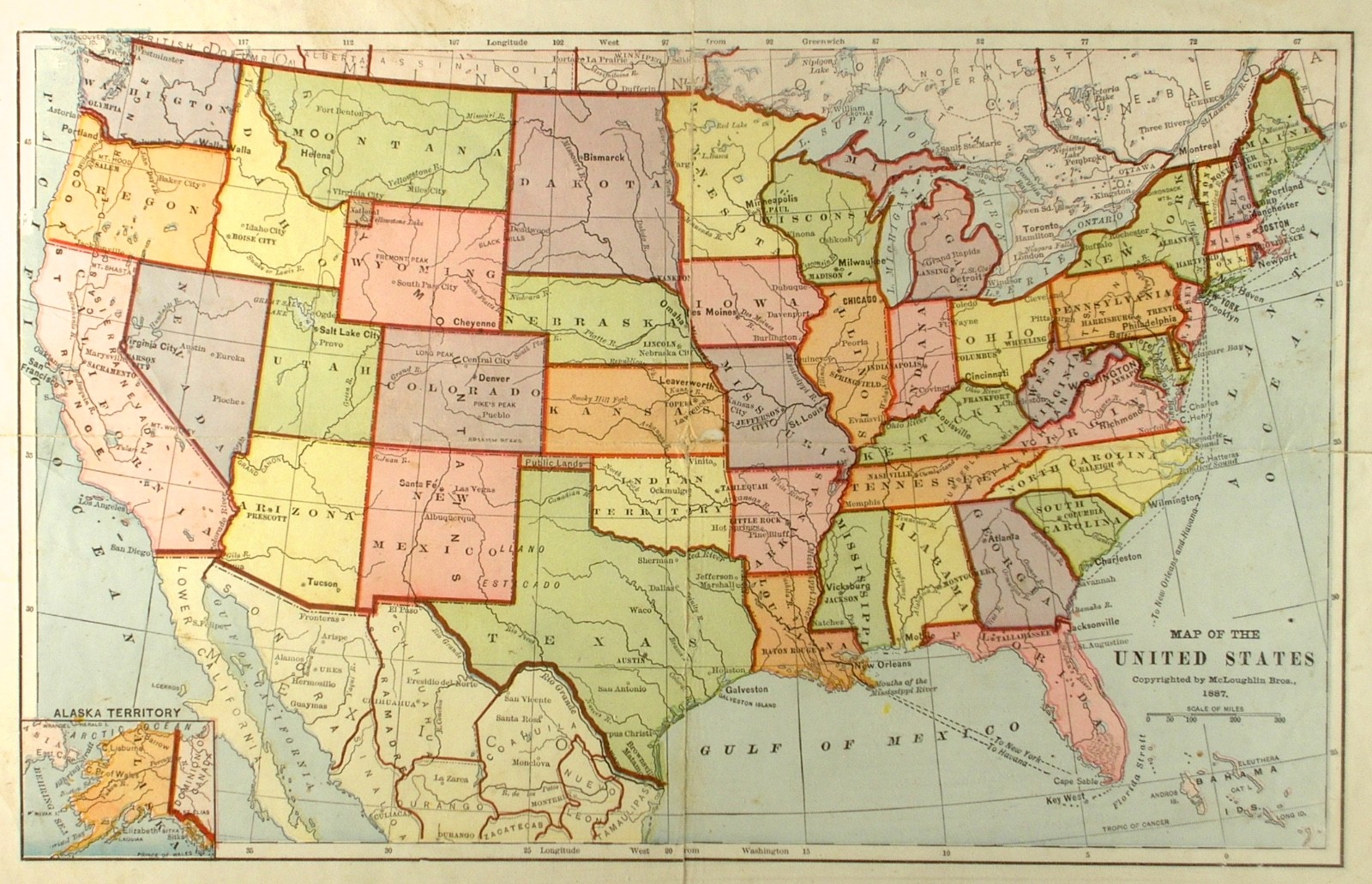 'Dissected' Puzzle/Map of United States»1887 by McLoughlin Bros w/BOX