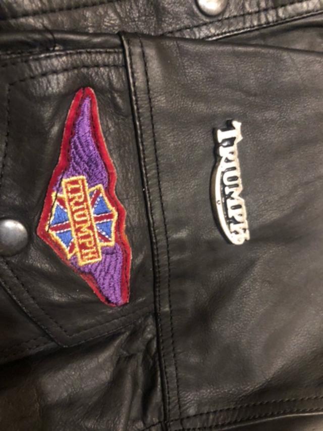 Leather King Triumph Patch Leather Jacket Size Medium - Gem