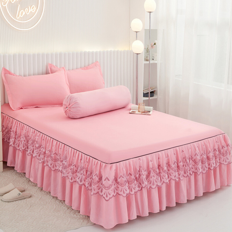 3PCS Lace Ruffled Cotton Bed Skirt Sheet Bedding Bedcover Wrap Around ...