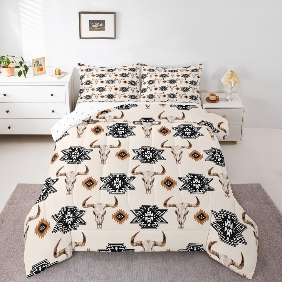 Boho Western Bedding Sets King Size,Native Aztec Comforter Set,Bull ...