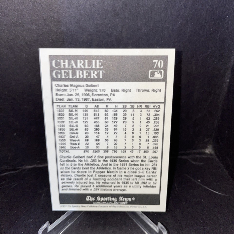 1991 CONLON COLLECTION TSN - CHARLIE GELBERT #70 ST. LOUIS CARDINALS | eBay
