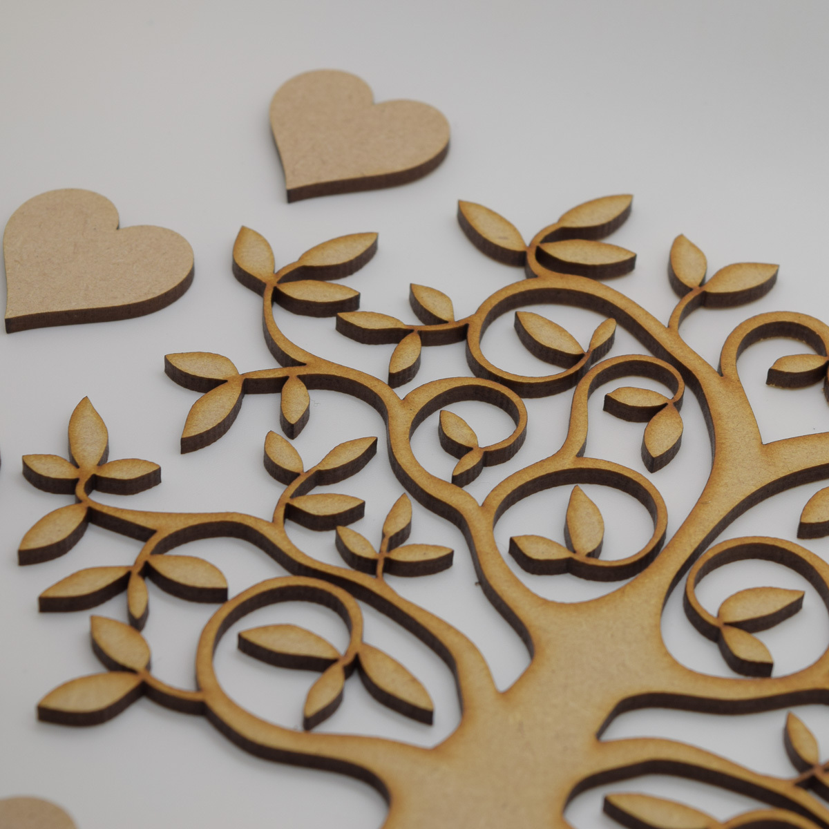 2 x Wooden MDF Tree Set inc. 24 free hearts and 2 x Family word - Craft ...