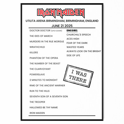 Iron Maiden Setlist Poster Music Concert Setlisti UK Tour For Iron ...