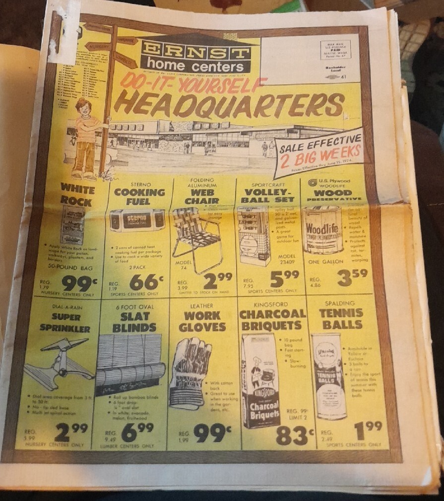 VINTAGE 1974 ERNST HARDWARE ADVERTISING AD NEWSPAPER MAGAZINE COUPON ...