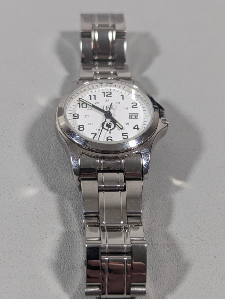 TFX Bulova White Dial Round Silver Tone Case Stainless Steel Link Band ...