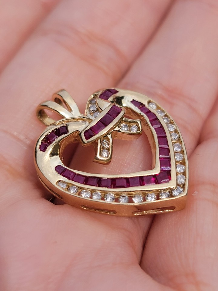 DESIGNER ADL 14K YELLOW GOLD DIAMOND RUBY HEART PENDANT | eBay
