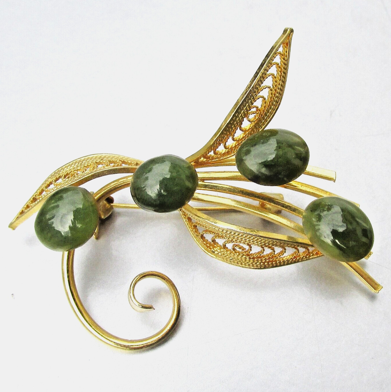 Vintage 1960s Nephrite JADE Gold Filled Filigree Bow … - Gem