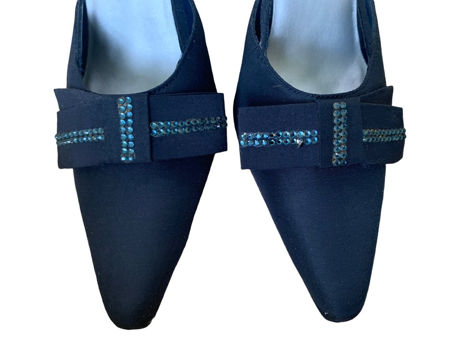 J Loren Cathy 7.5 M Sling Back stiletto Heel Shoe Bow w/Rhinstones ...