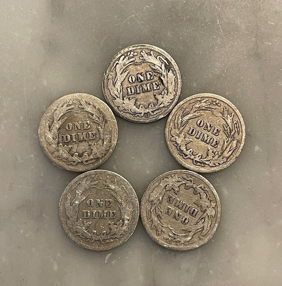 [Lot of 5] Barber Dimes - 90% Silver - CHOOSE HOW MANY LOTS OF 5 COINS ...