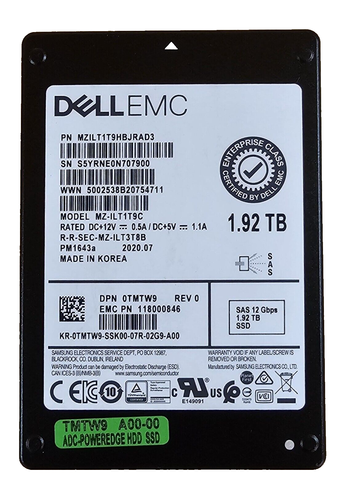 TMTW9 Dell 1.92TB SAS SSD 12Gbps RI 2.5'' SFF 0TMTW9 MZ-ILT1T9C | eBay