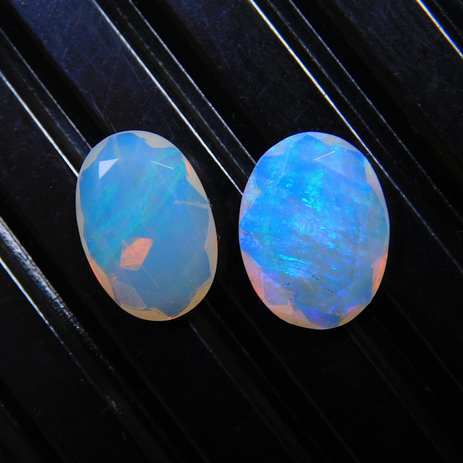 2 Ct 2 Pcs Natural Australian Water Opal, Full Flashy Blue Fire ...